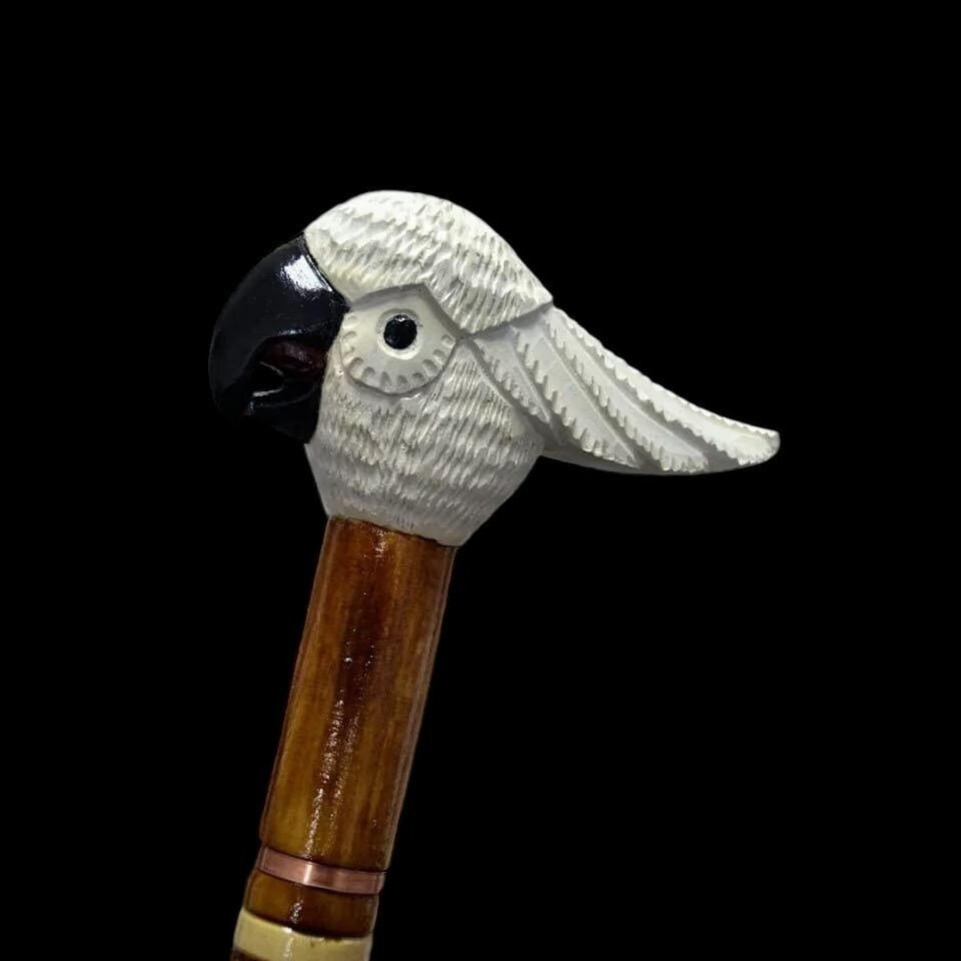 Parrot Bird White Hand Carved Hiking Staff Wizard Staff Mage Staff ...