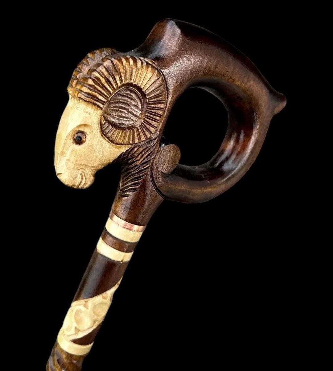 Ram Cane Hand Sculpted Walking Stick Dark Victorian Gothic Cane Fantasy ...