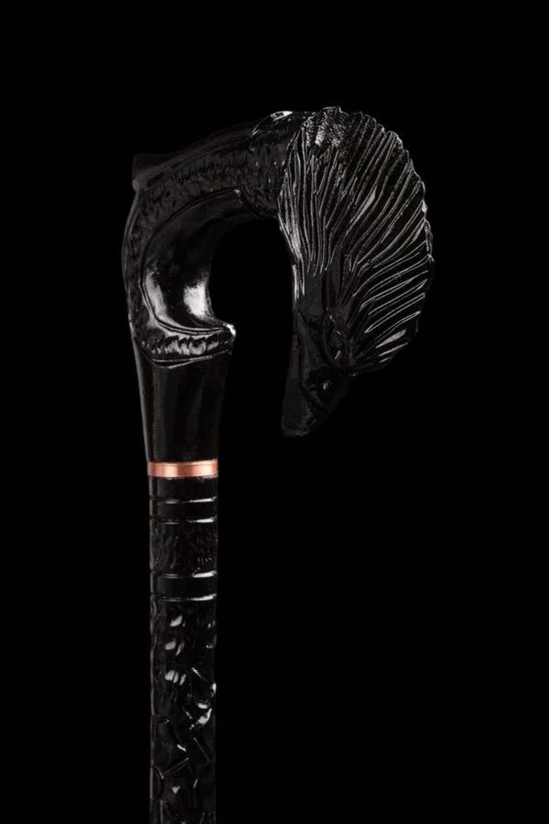 Black Raven Cane Walking Stick Wood Cane Handcarved Carving Walking ...