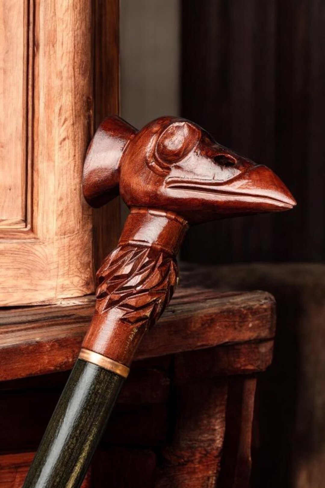 Crow Skull Cane Skull Walking Cane Victorian Gothic Cane Fantasy ...