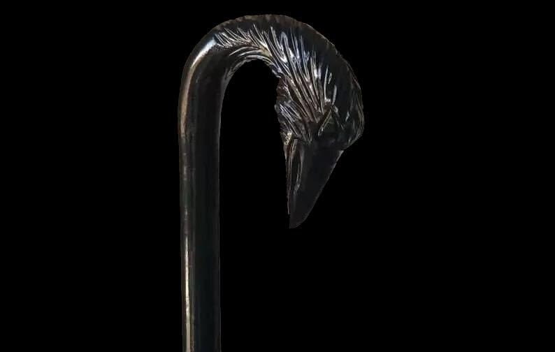 Walking Cane Black Raven Cane Walking Stick Wood Wooden Cane Handcarved ...