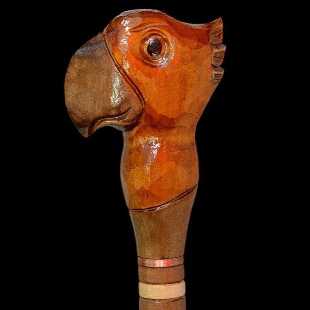 Parrot Cockatoo Wooden Cane With Carved Handle Decorative Functional ...