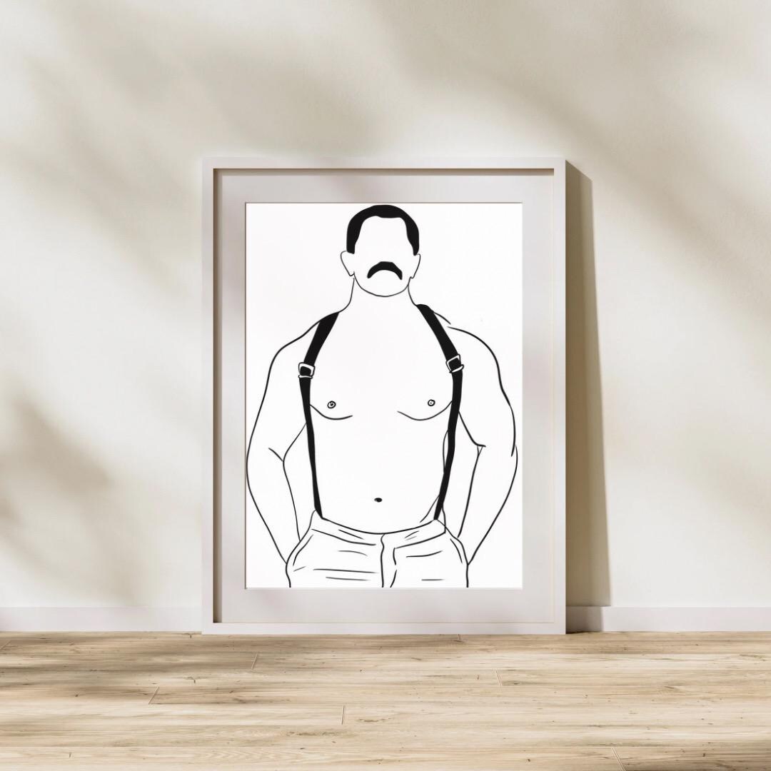 Gay Man Masculine Hot Line Art Print, Minimalist Wall Couple Gift LGBTQ ...