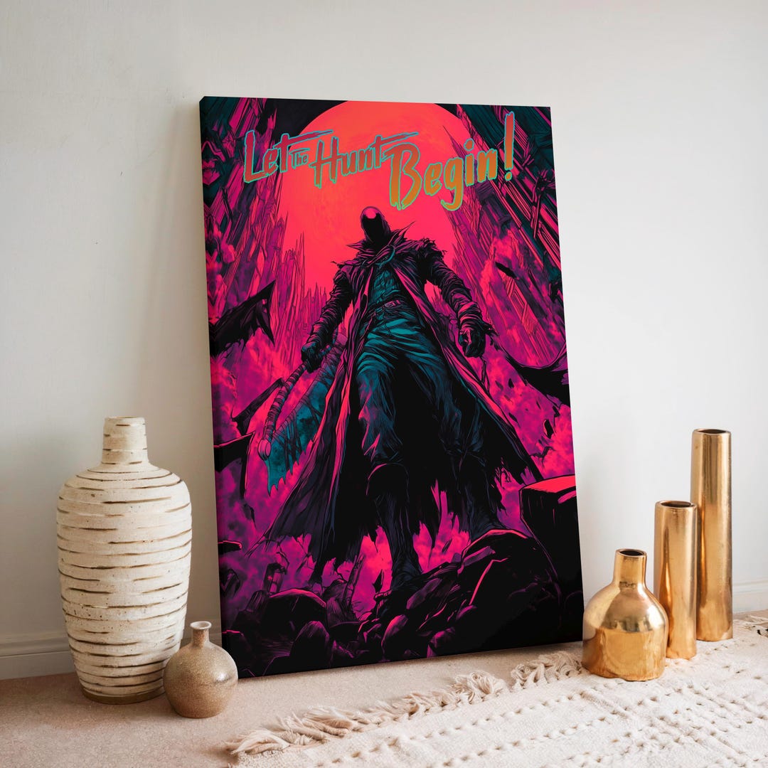 Blood Moon Synthwave Canvas, Video Game Print, Cyberpunk Style ...