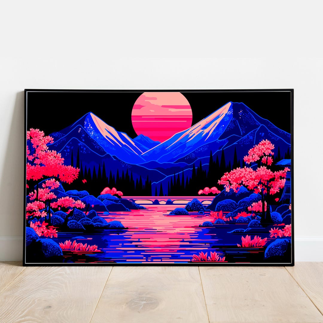 Japanese Synthwave Poster, Retrowave Wall Decor, Landscape Poster ...