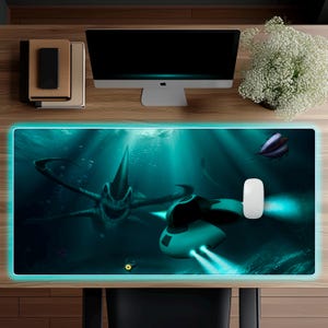 Reaper Leviathan LED Gaming Mouse Pad, Subnautica LED Gaming Desk Mat, Video Game Desk Pad, 4 ...
