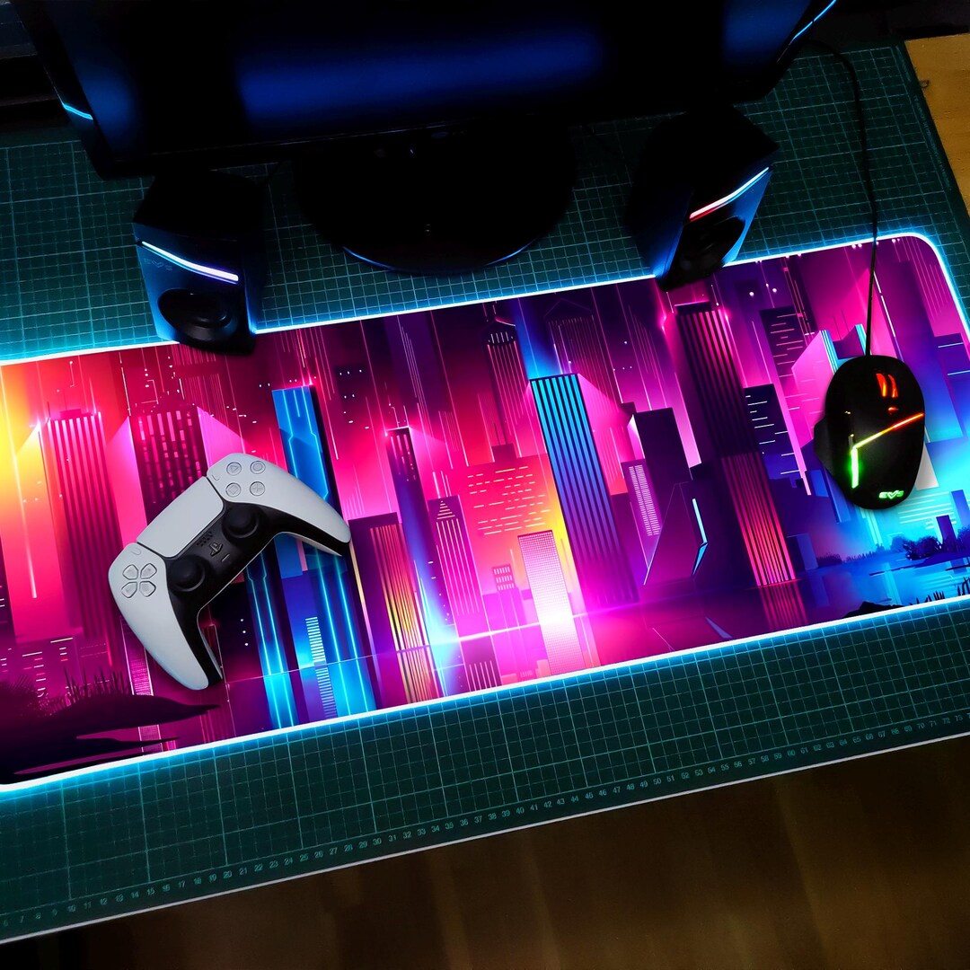 Retrowave Cyberpunk City LED Gaming Mouse Pad, Synthwave Style Desk Mat ...