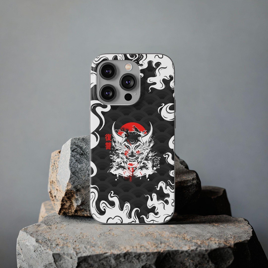 Hannya Mask Flexible Phone Cases, Seigaiha Pattern, Japanese Style, 4 ...