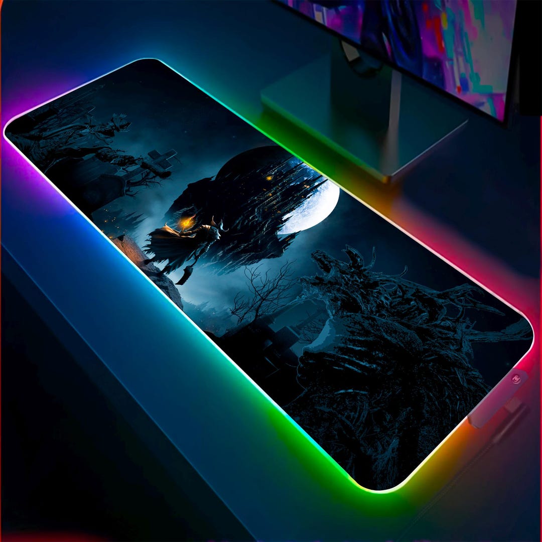 Dark Fantasy LED RGB Gaming Mouse Pad, Blood Moon, Video Game Inspired ...