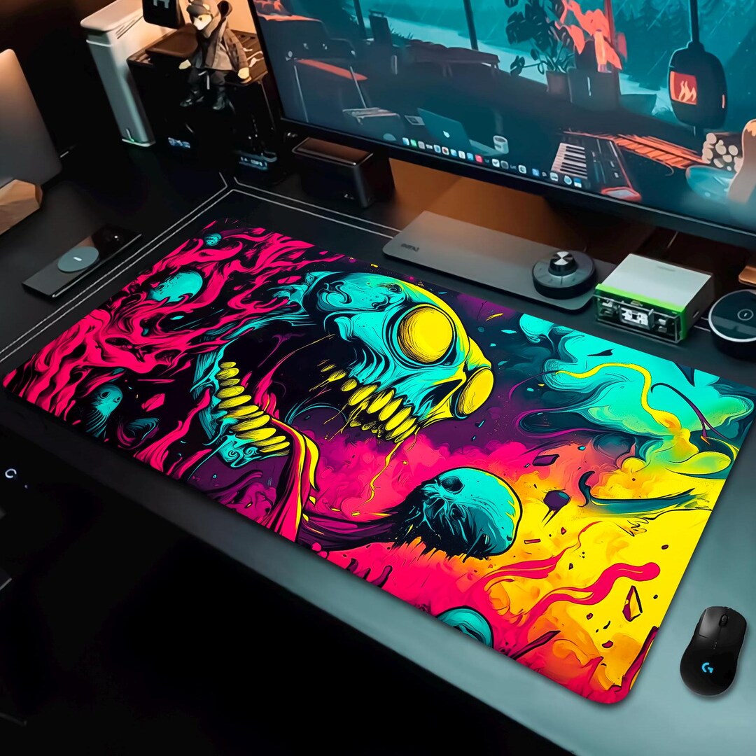 Psychedelic Skull Gaming Desk Mat, Colorful Mousepad, XL Desk Pad ...