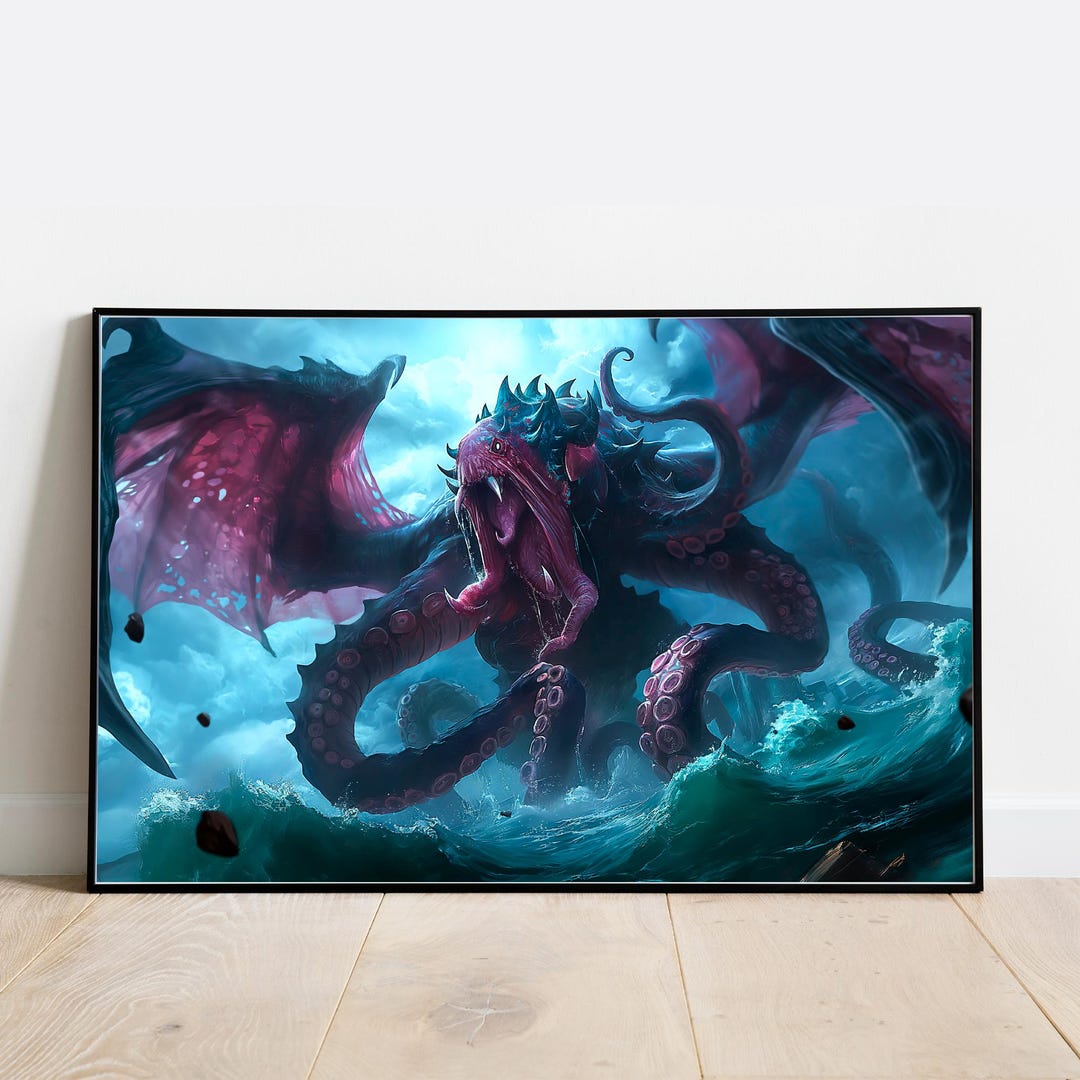 Sea Monster Poster, Eldritch Horror Wall Decor, Nightmare Monster, Dark ...