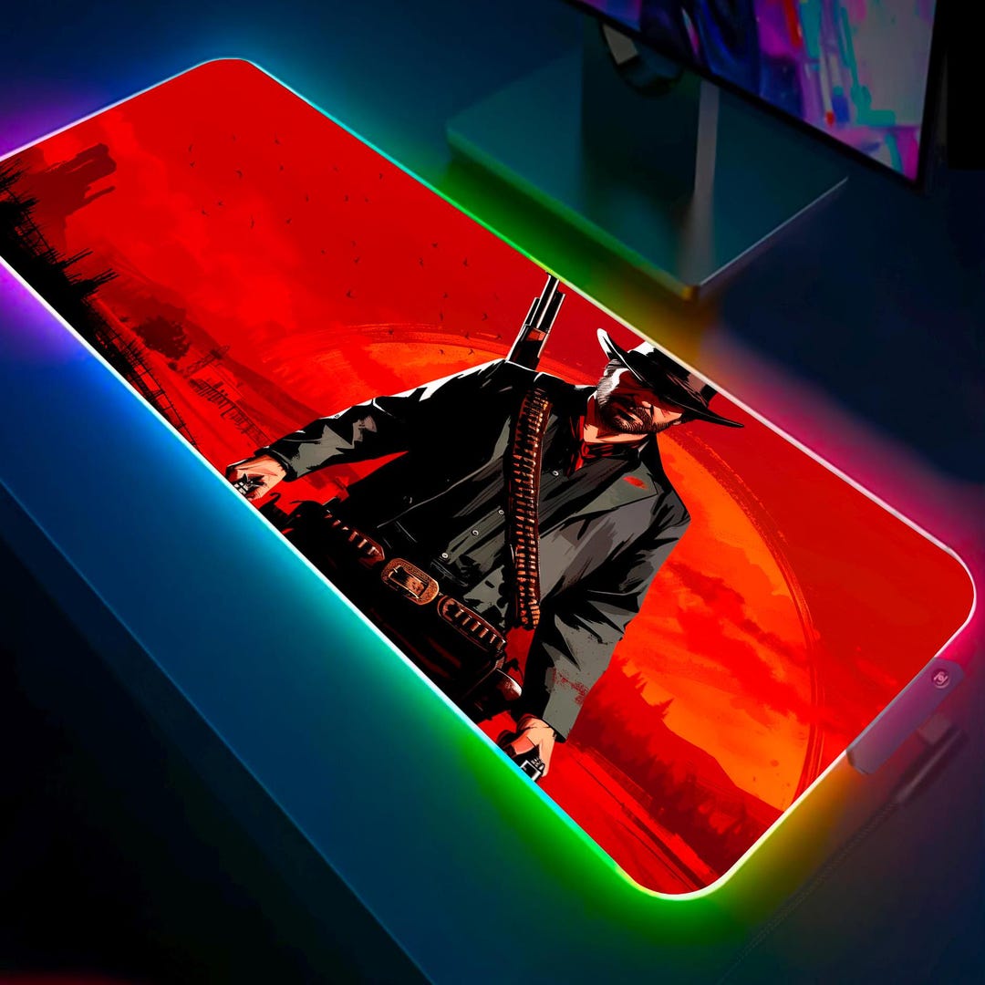 Cowboy LED Gaming Mouse Pad, Wild West Desk Mat, Red Mouse Pad, Outlaw ...