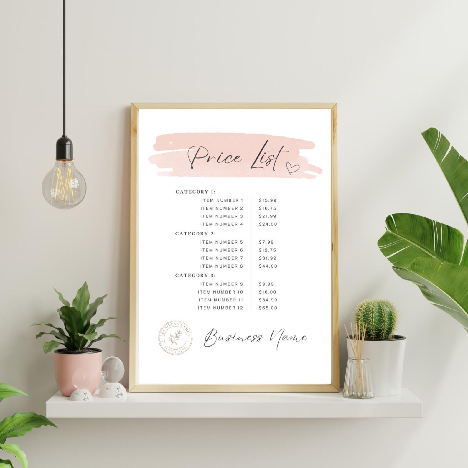 Custom Price List Template, DIY Small Business Sign, Editable Canva Printable, Beige Watercolor ...