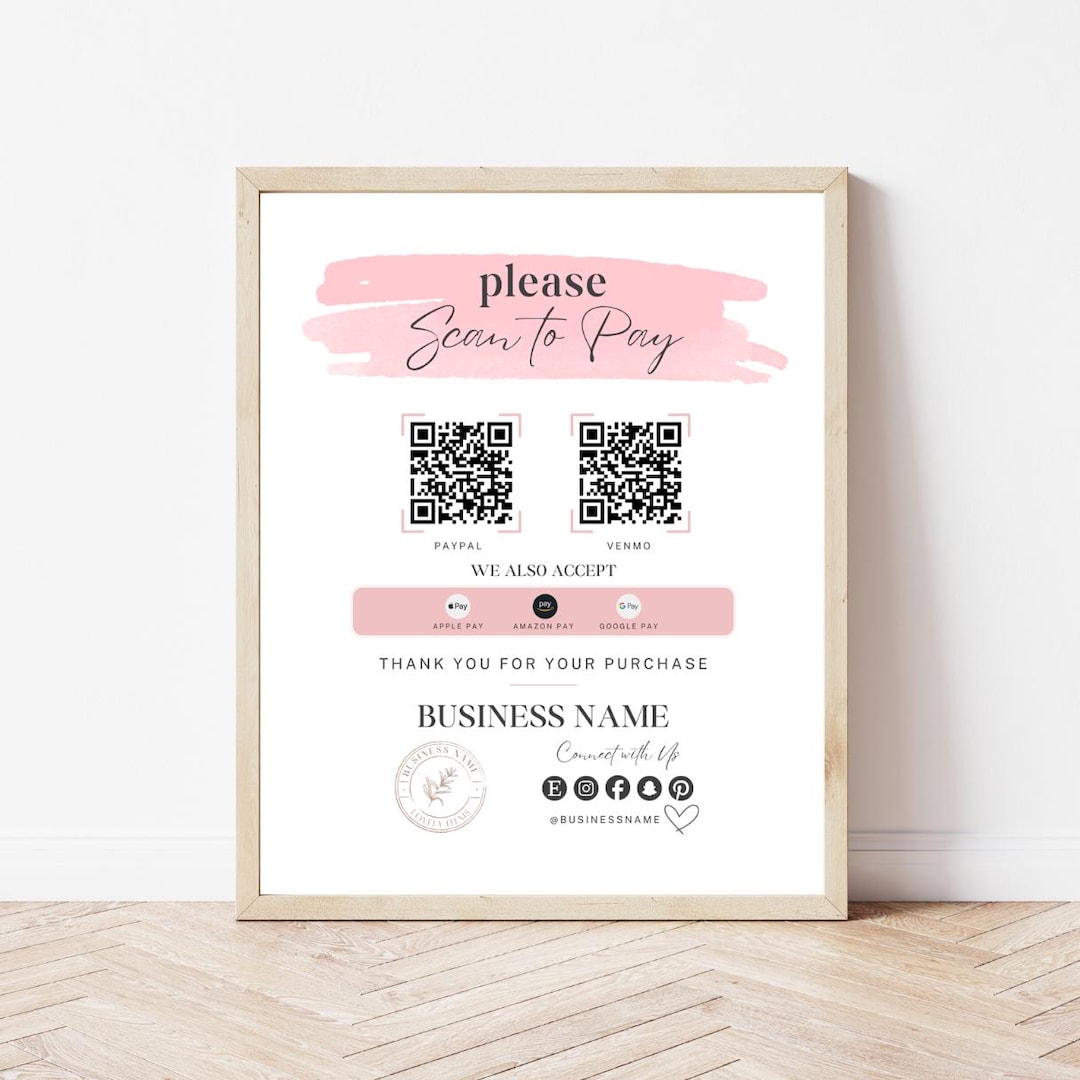 Editable Scan to Pay Sign, Custom QR Code Template, DIY Customizable ...