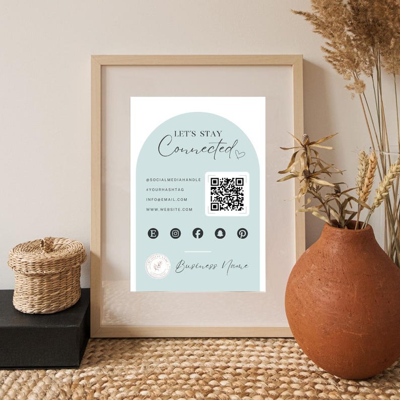 Social Media Sign Template, Custom QR Code Canva Template, Connect With ...