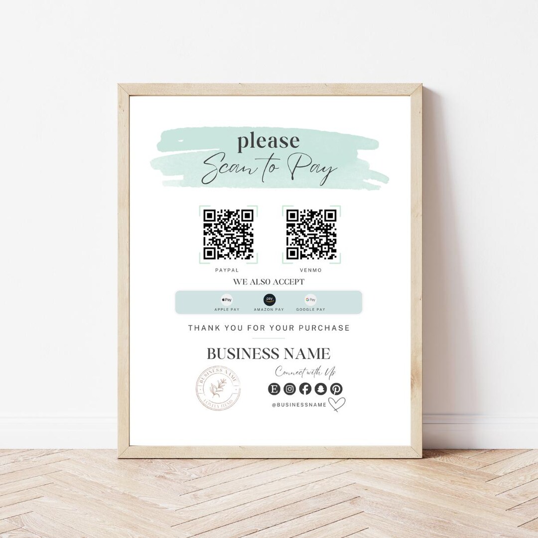 Editable Scan to Pay Sign, Custom QR Code Template, DIY Customizable ...