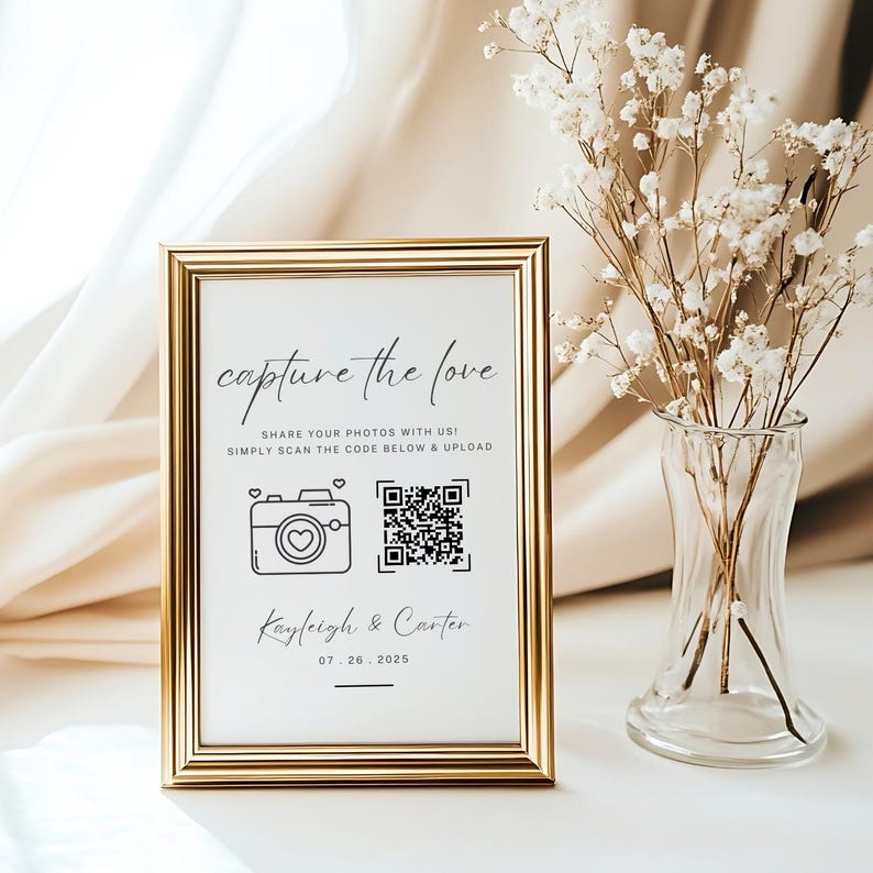 Custom Wedding QR Code Sign | Upload Photos for Bride & Groom | Canva ...