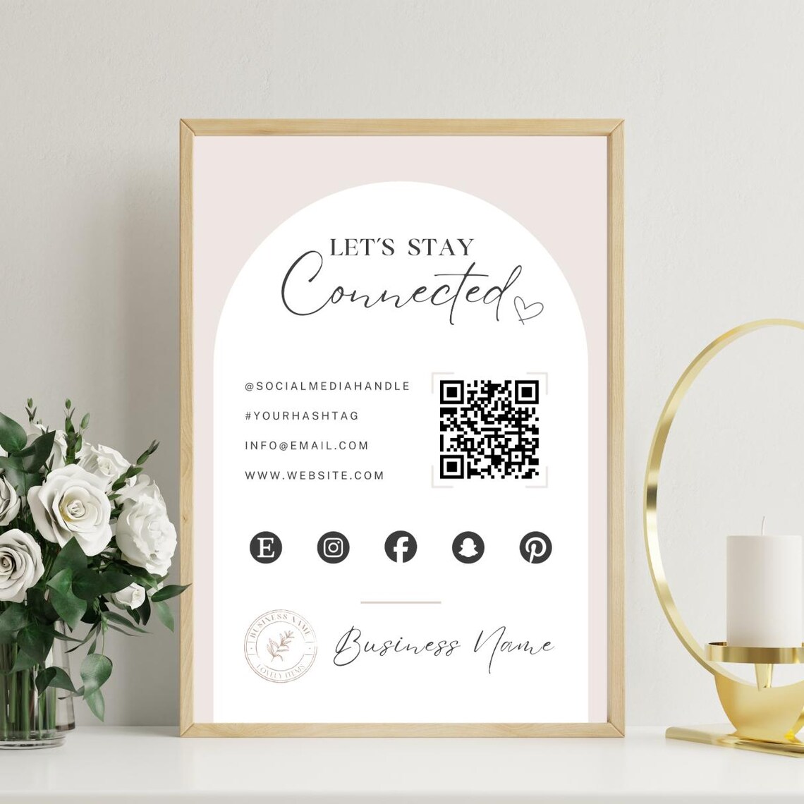 Social Media Sign Template, Custom QR Code Canva Template, Connect With ...