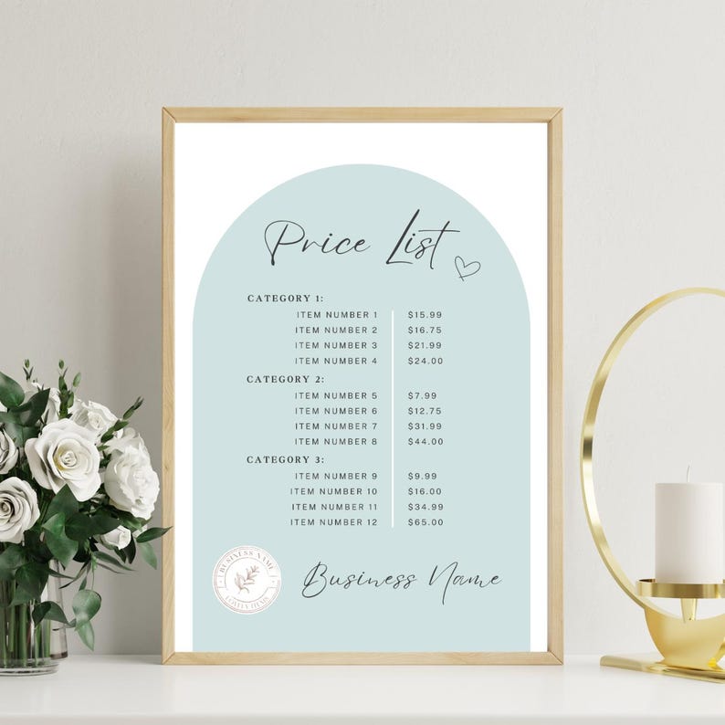 Custom Price List Template, DIY Small Business Sign, Editable Canva ...