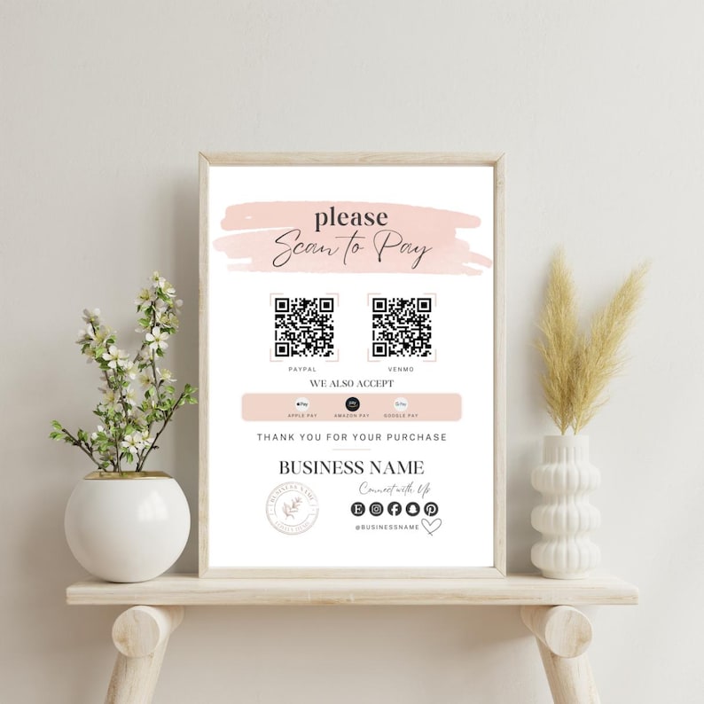 Editable Scan to Pay Sign, Custom QR Code Template, DIY Customizable ...