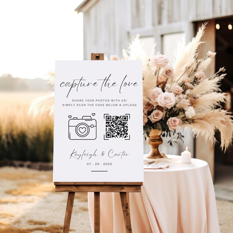 Custom Wedding QR Code Sign | Upload Photos for Bride & Groom | Canva ...