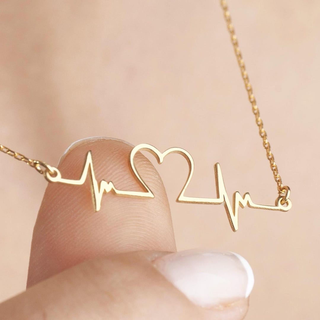Heartbeat Necklace With Heart – Gold EKG Pendant, Minimalist Jewelry ...