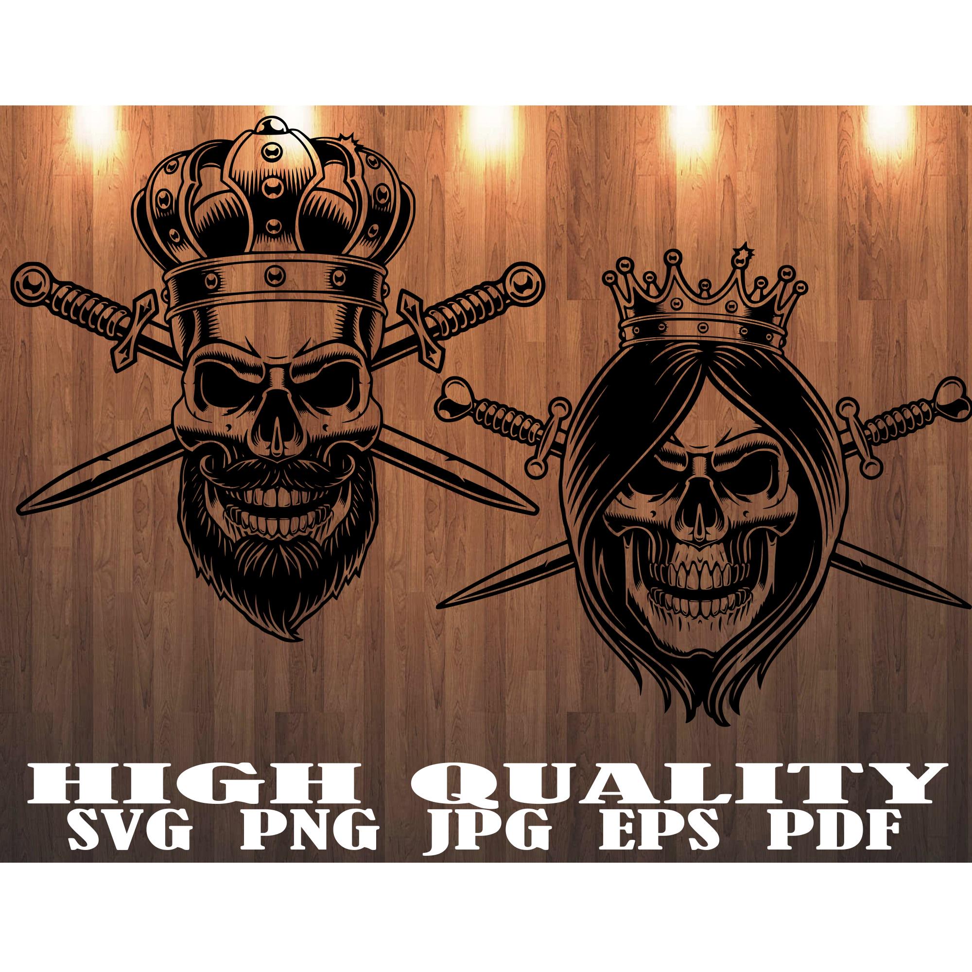 Skull Bundle Svg King and Queen Skull Svg Skull King Svg Queen Skull ...