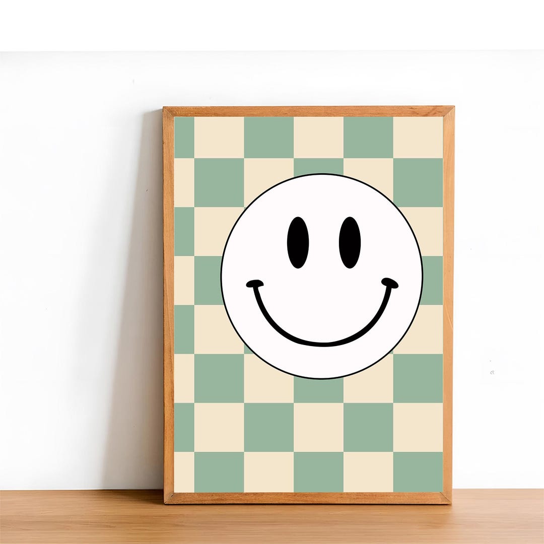 Checkerboard Smiley Face Print | Retro Smile | Boys Room Wall Print ...