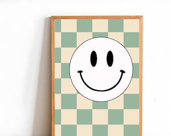 Checkerboard Retro Smiley Face Print | Retro Smile | Boys Room Wall ...