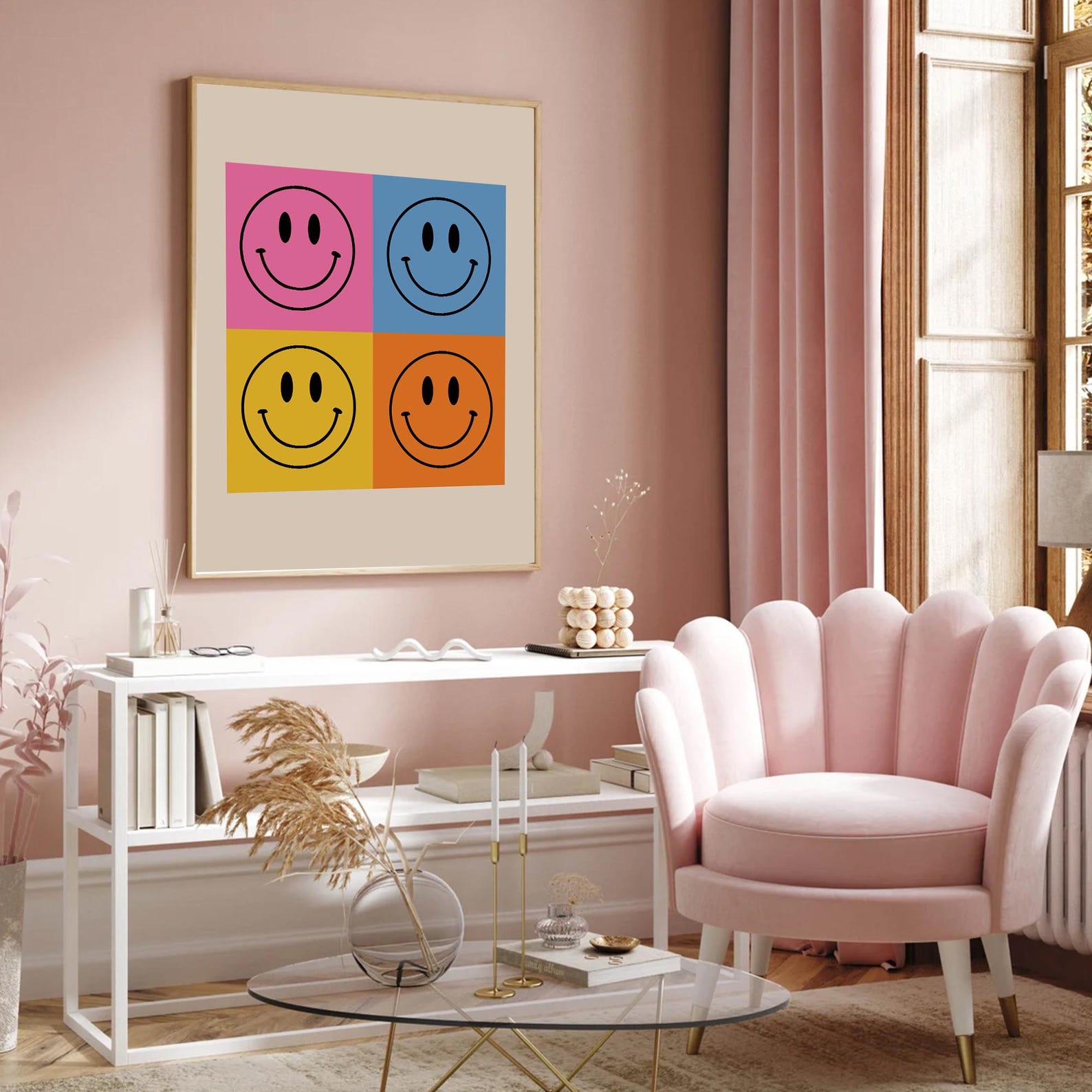 Happy Vibes Poster, Smiley Face Poster, Happy Wall Art Positive Quotes ...