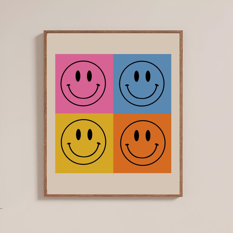 Happy Vibes Poster, Smiley Face Poster, Happy Wall Art Positive Quotes ...