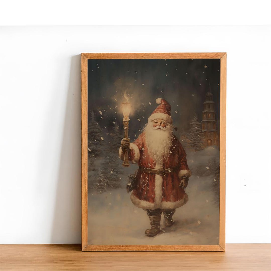 Santa Claus Printable Painting, Vintage Christmas Wall Art, Holiday ...