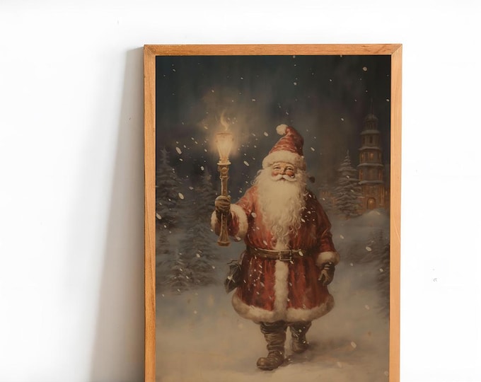 Santa Claus Printable Portrait Painting, Vintage Christmas Wall Art ...