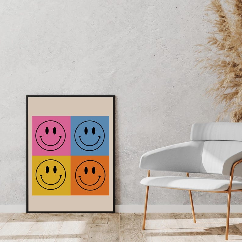 Happy Vibes Poster, Smiley Face Poster, Happy Wall Art Positive Quotes ...