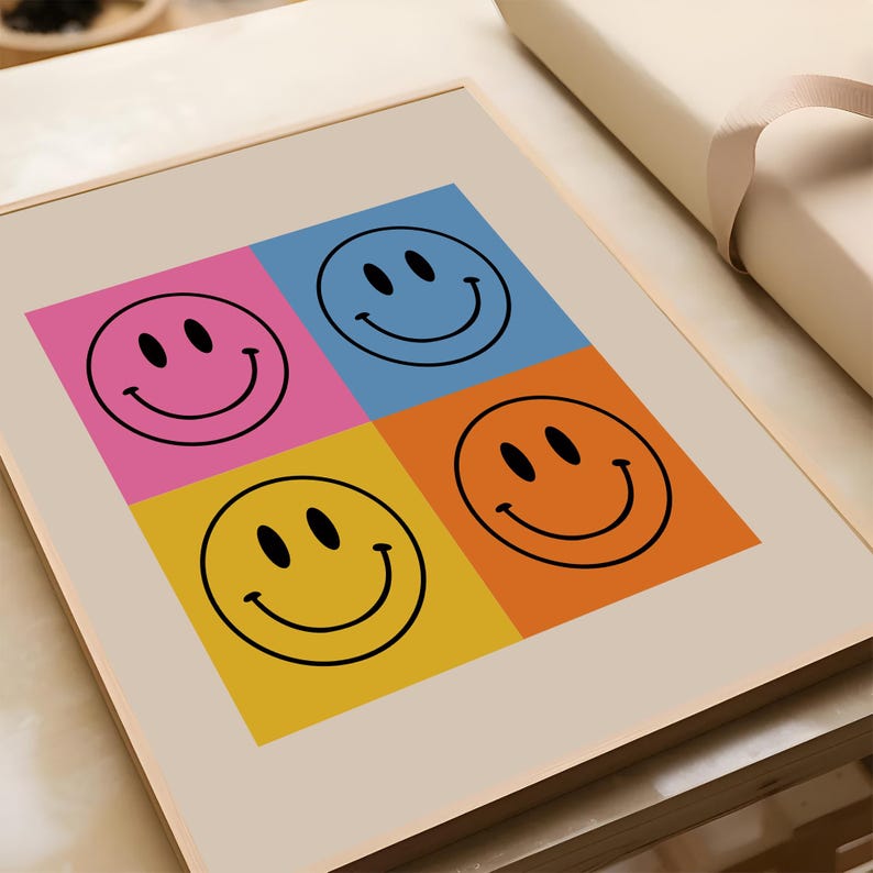 Happy Vibes Poster, Smiley Face Poster, Happy Wall Art Positive Quotes ...