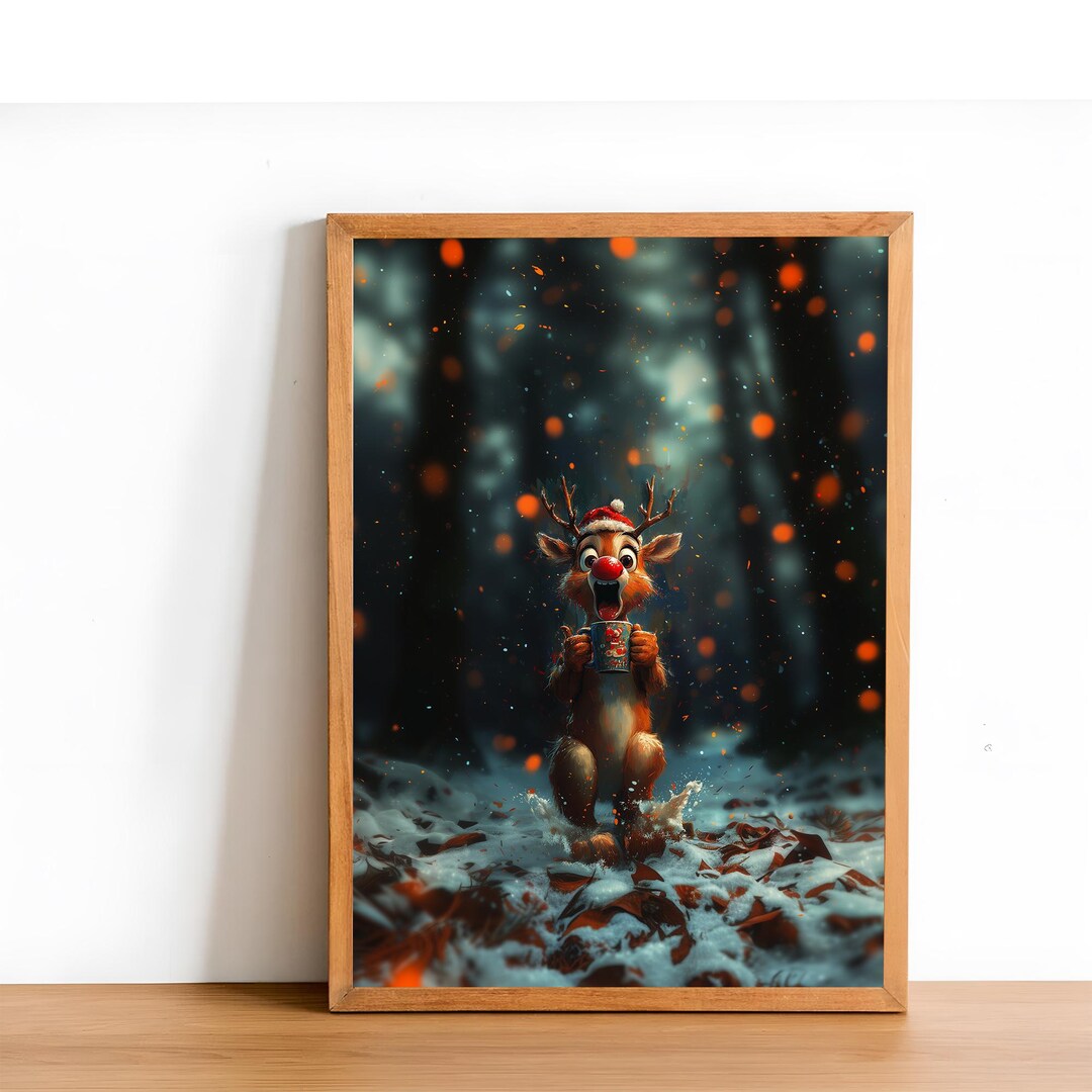Printable Vintage Rudolph Reindeer Oil Painting, Rustic Christmas ...