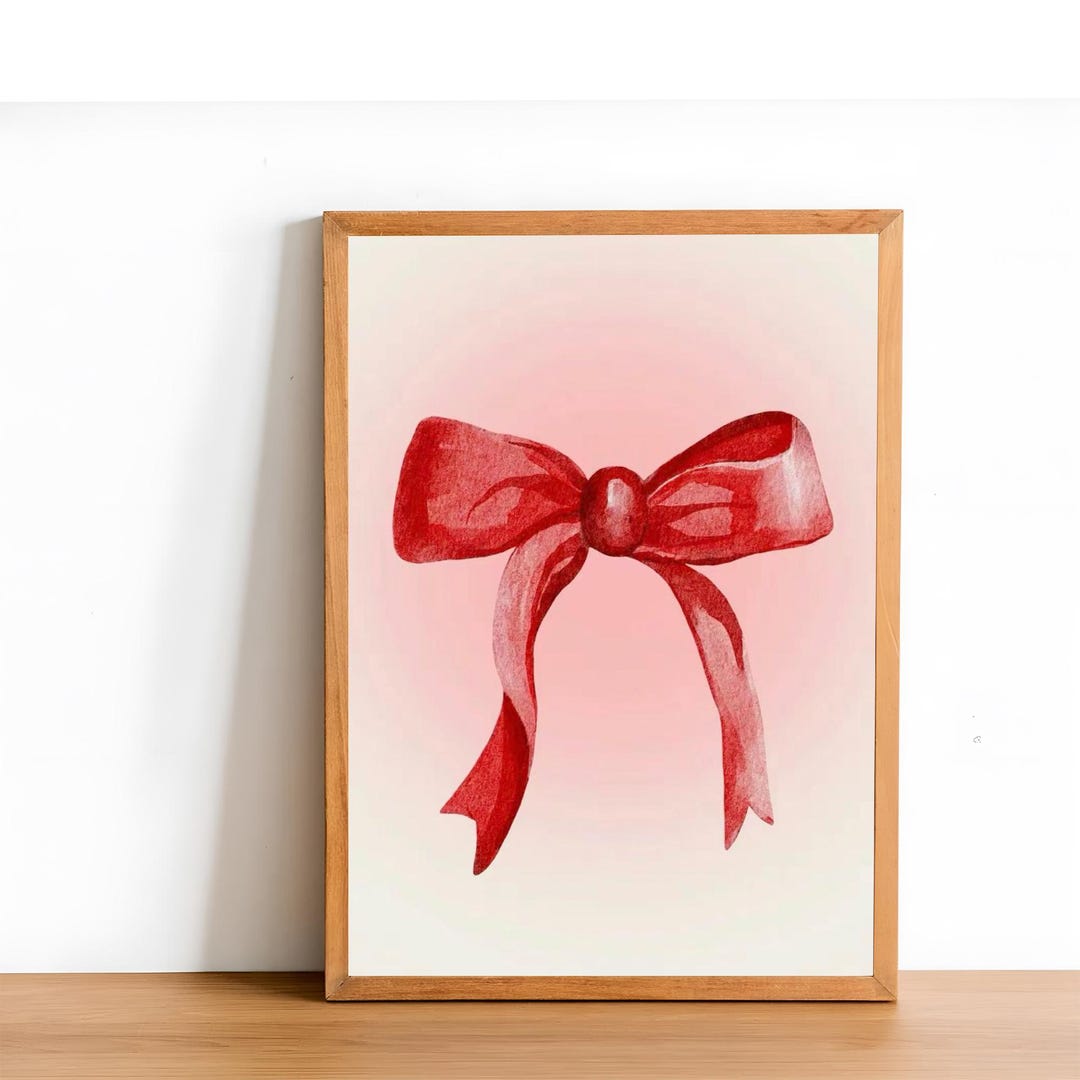 Vintage Red Christmas Bow Wall Art, Winter Home Decor, Red Bow Print, Holiday Printable ...