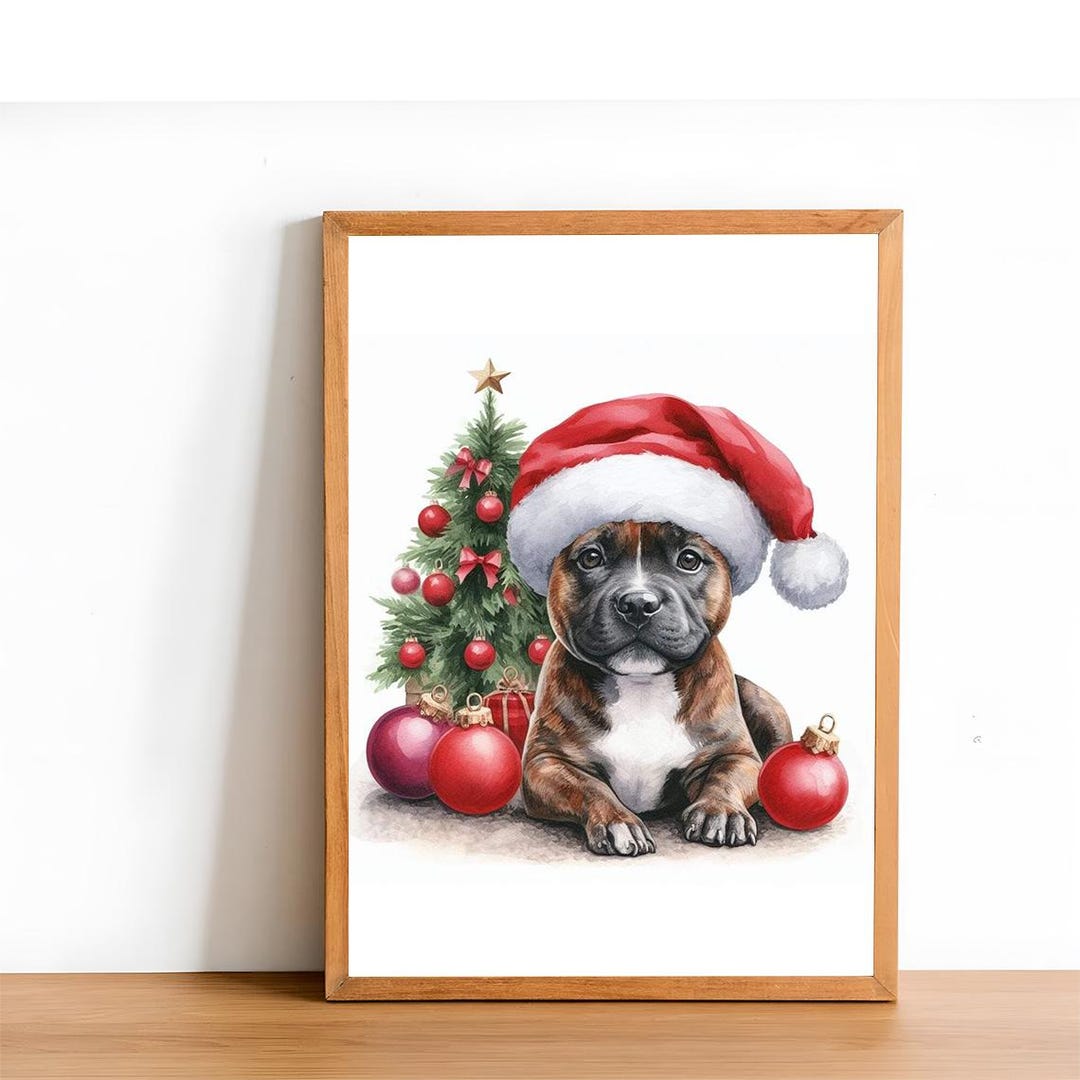 Cute Staffordshire Bull Terrier Christmas Wall Art Pet Lover Gift ...
