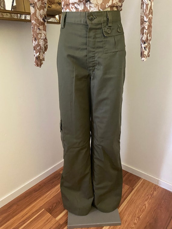 Vintage Army Green Cargo Flare Bell Bottom Pants - Gem