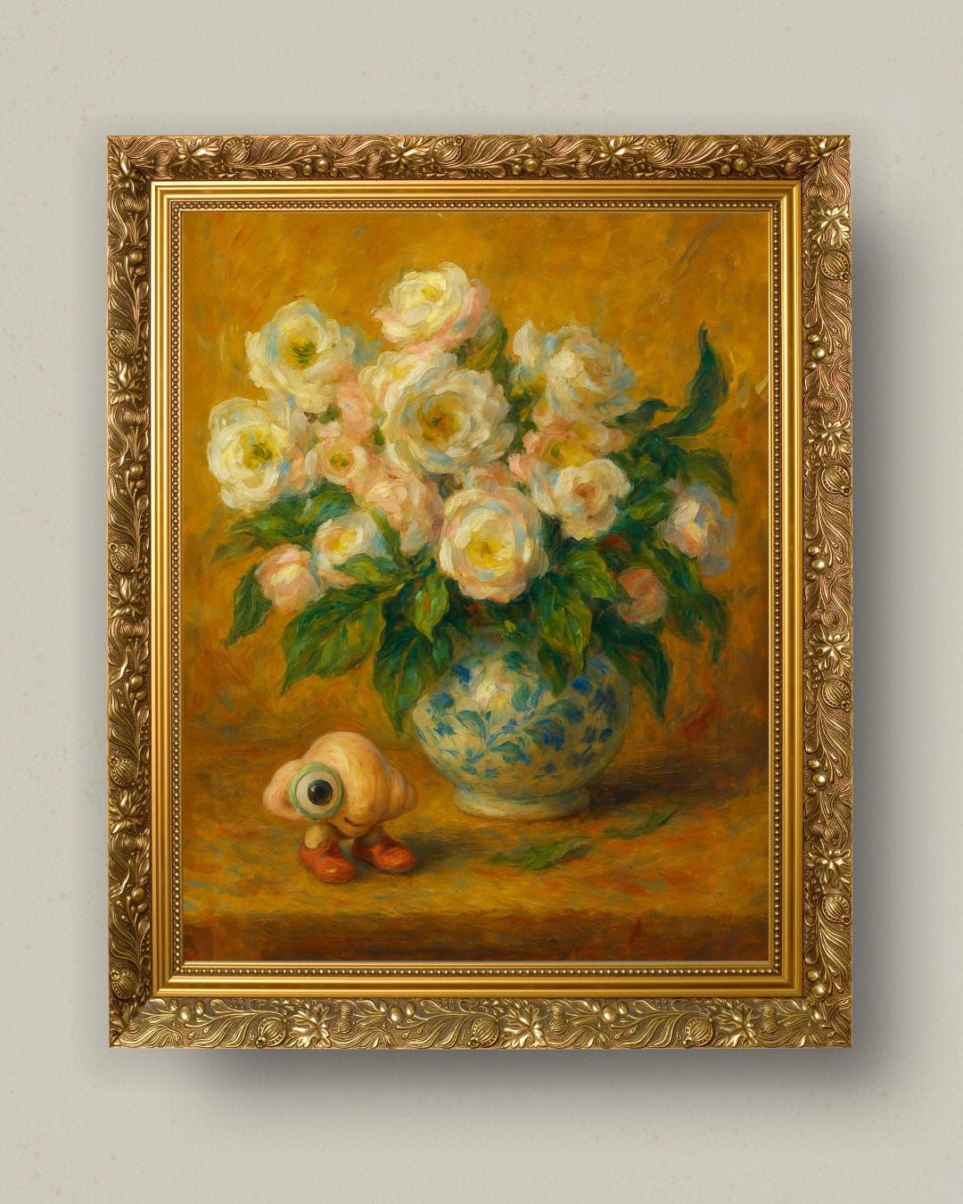 Whimsical Floral Still Life With Marcel the Shell – Impressionist Vase ...