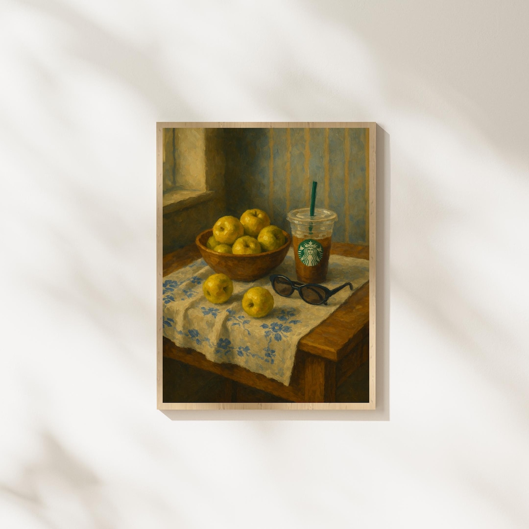 Starbucks Iced Coffee and Apples Still Life Painting – Retro Realism ...