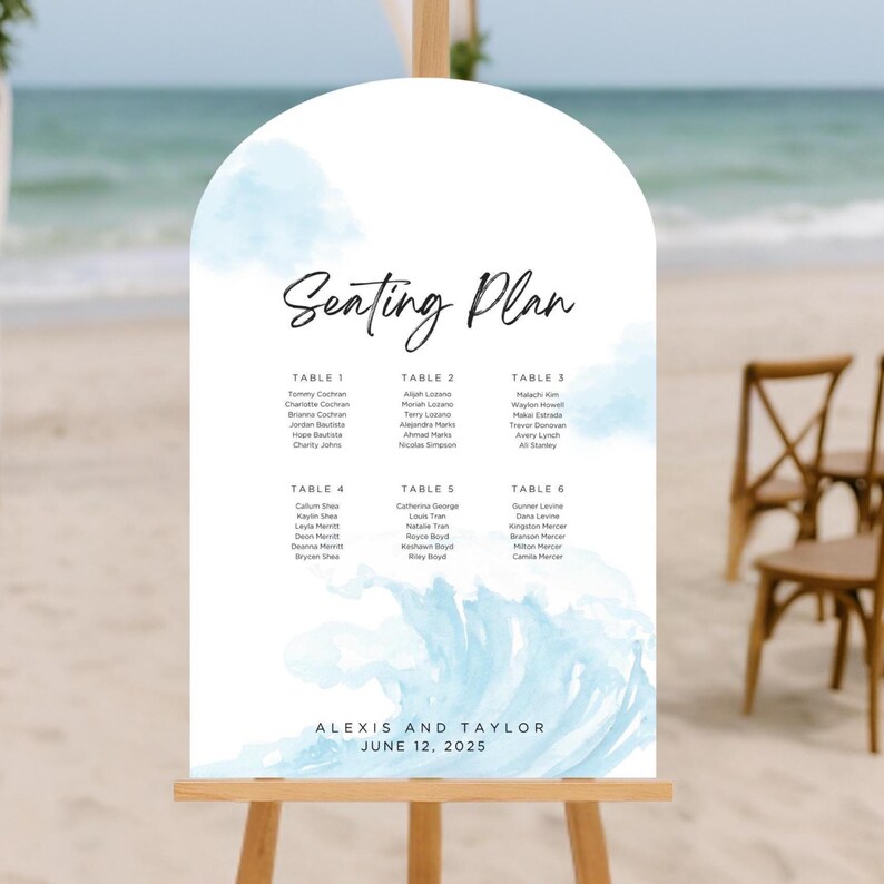 Wave Design Arch Wedding Seating Chart Beach Theme Wedding Sign Stand ...