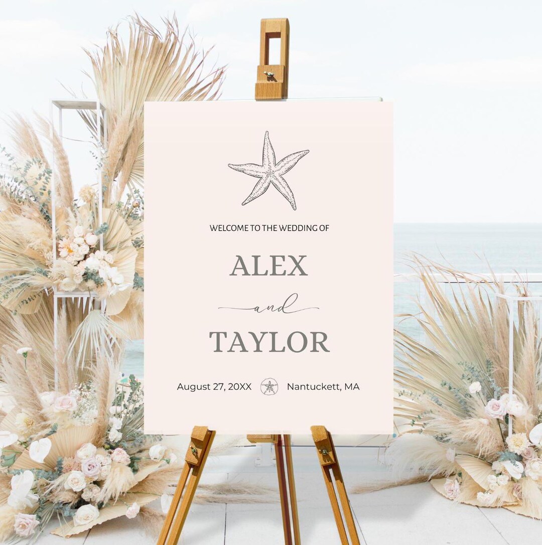 Starfish Wedding Sign Coastal Minimalist Elegant Welcome Signage Beach ...