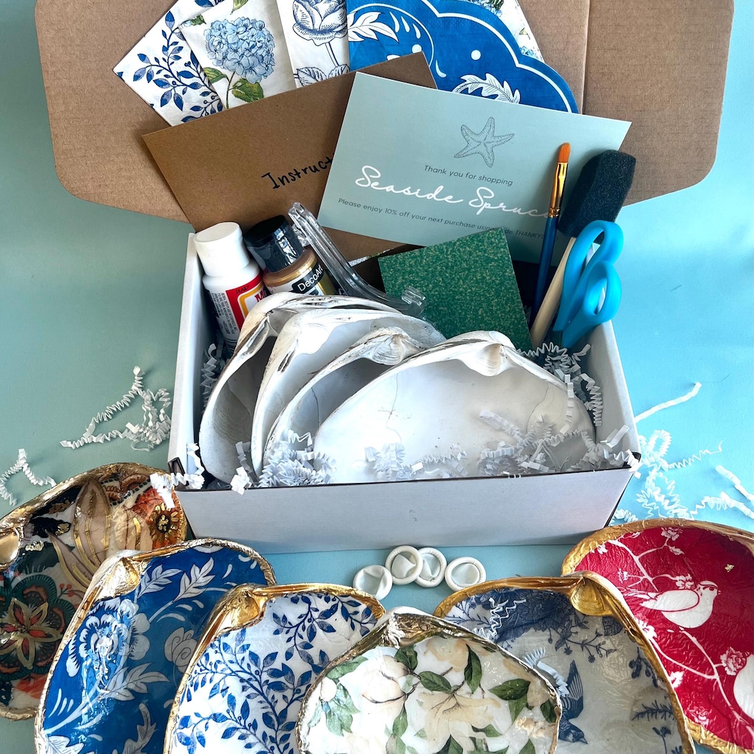 DIY Clam Shell Decoupage Set of 4 Kit for Crafting Party Beach Shell ...