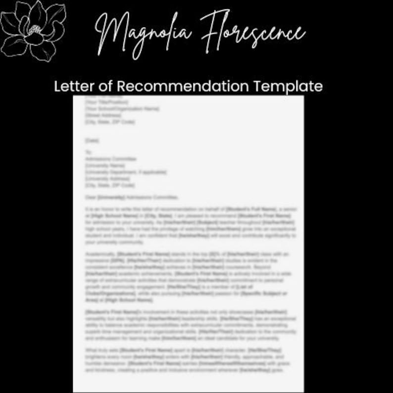Professional College Entry Letter of Recommendation Template - Etsy