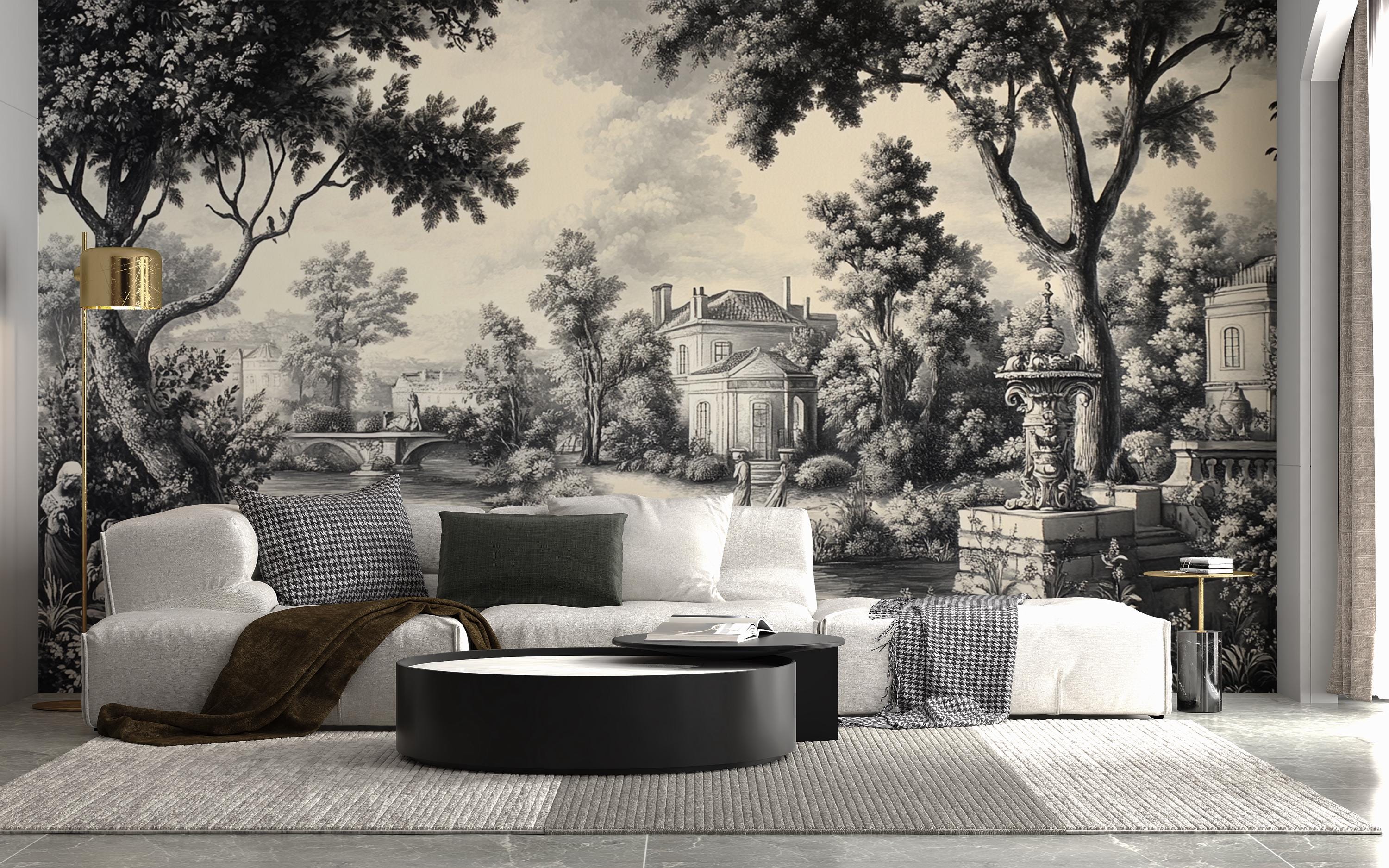 Vintage Parisian Landscape Wall Mural: Renaissance River Scene Peel and ...