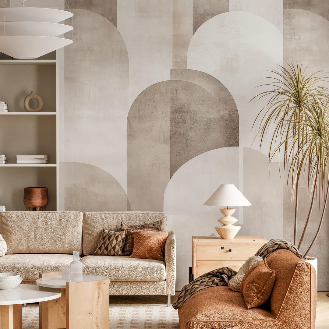 Abstract Geometric Wallpaper Mural: Beige Brown Concrete Wall Decal - Etsy