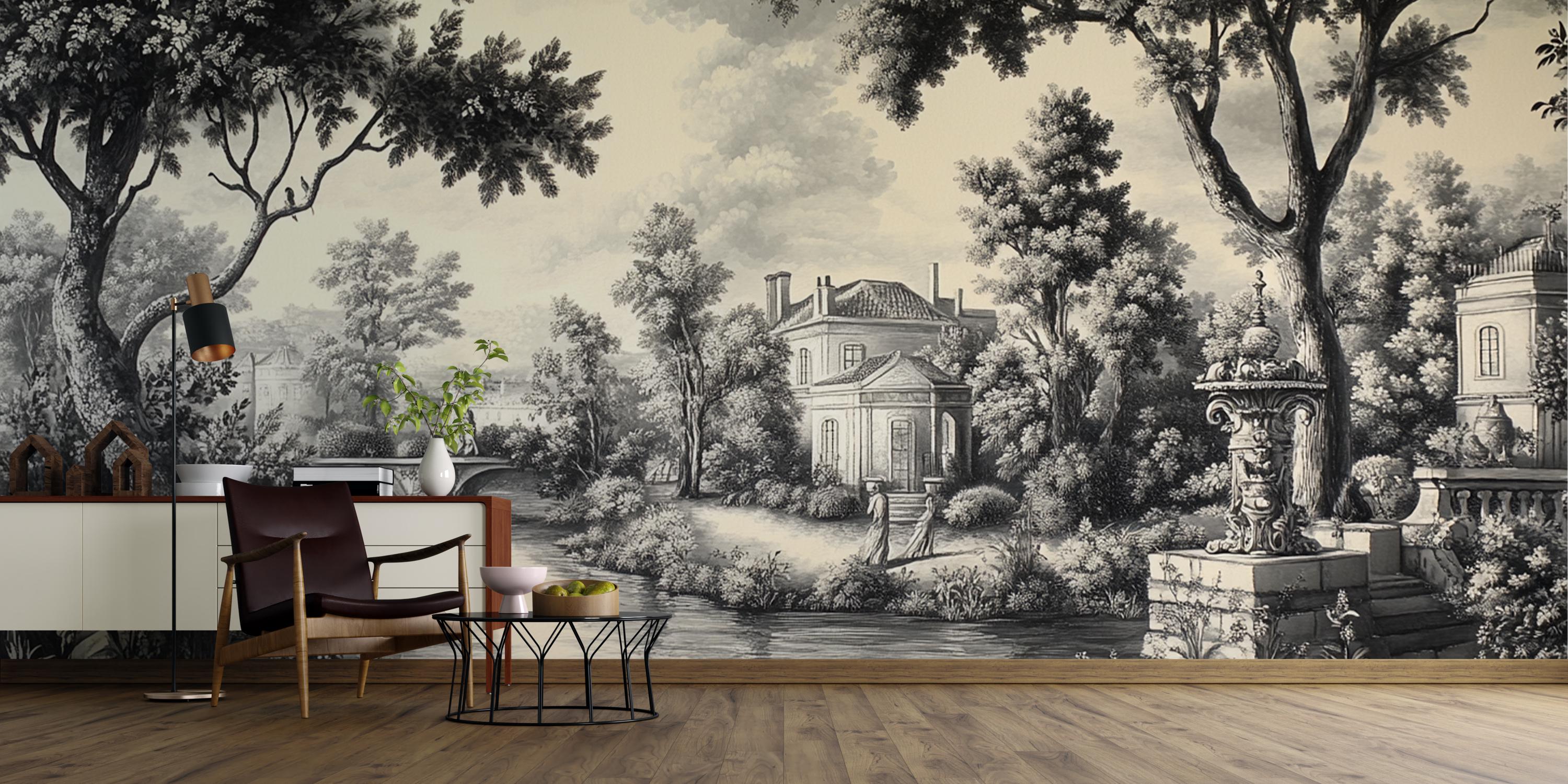 Vintage Parisian Landscape Wall Mural: Renaissance River Scene Peel and ...