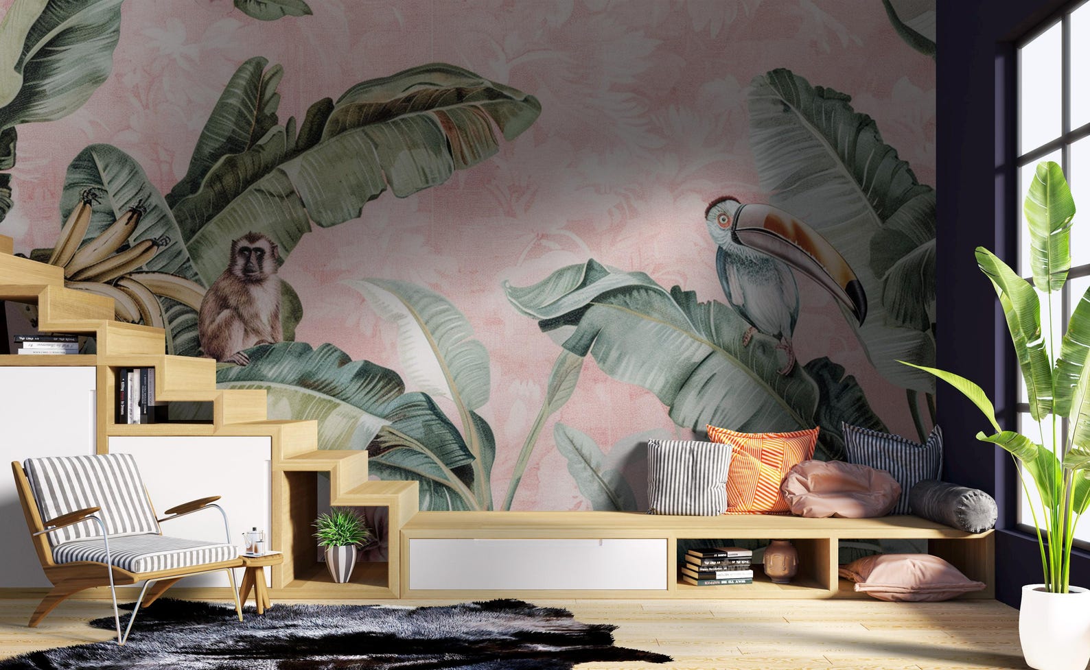 Tropical Animals Wallpaper Mural: Exotic Botanic Peel and Stick - Etsy