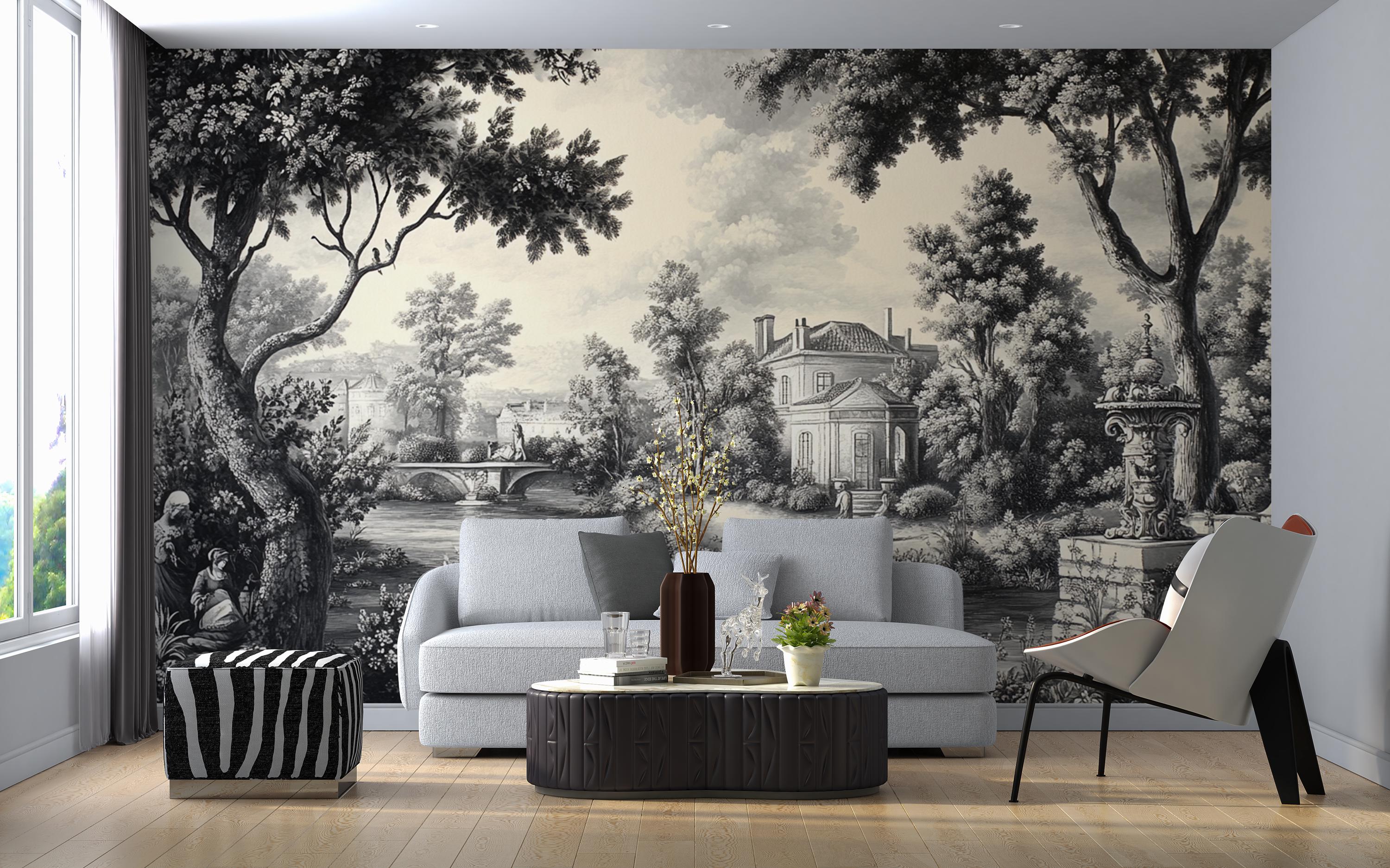 Vintage Parisian Landscape Wall Mural: Renaissance River Scene Peel and ...